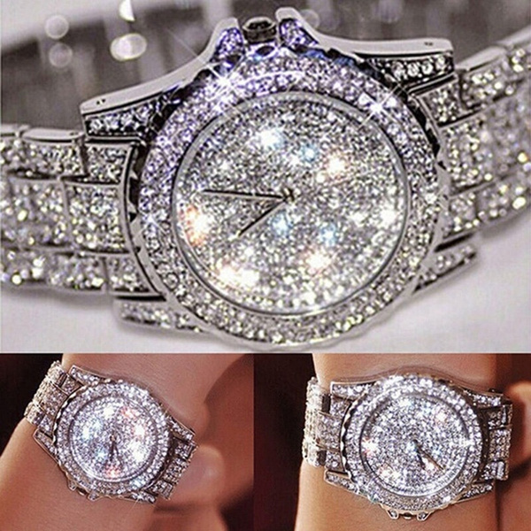 2018 New Diamond Rhinestone Luxury Silver Gold Watch Fashion Bling ...