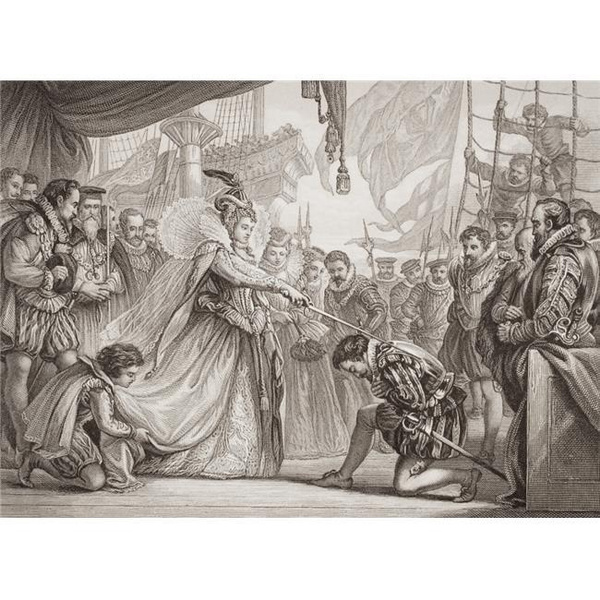 Queen Elizabeth I Knighting Drake On Board The Golden Hind At Deptford ...