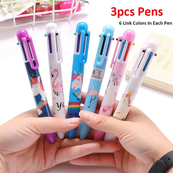 3Pc\/Set Cute Unicorn Multi Color Ballpoint Pens 6 Link Colors In Each ...