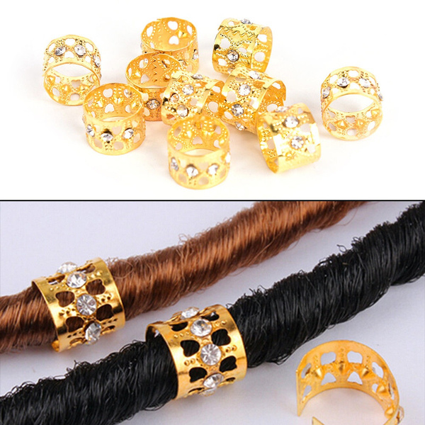 10pcs Rhinestone Braiding Hair Rings Hollowed-out Braids Beads Clips ...