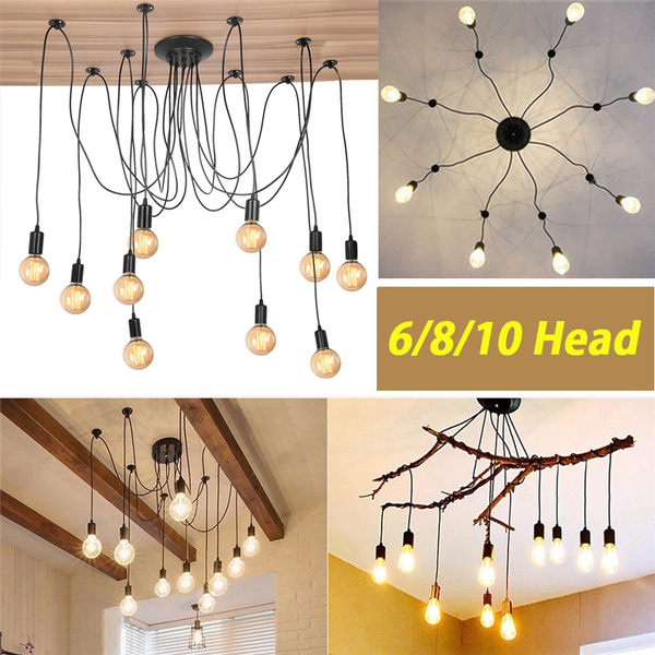 6/8/10 Head Vintage Fixtures Ceiling Lamp Pendant Light Bulb Socket ...