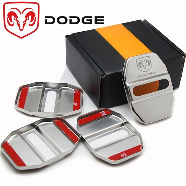 4 x Dodge Logo Self-adhesive Stainless Steel Car Door Lock Covers for ...
