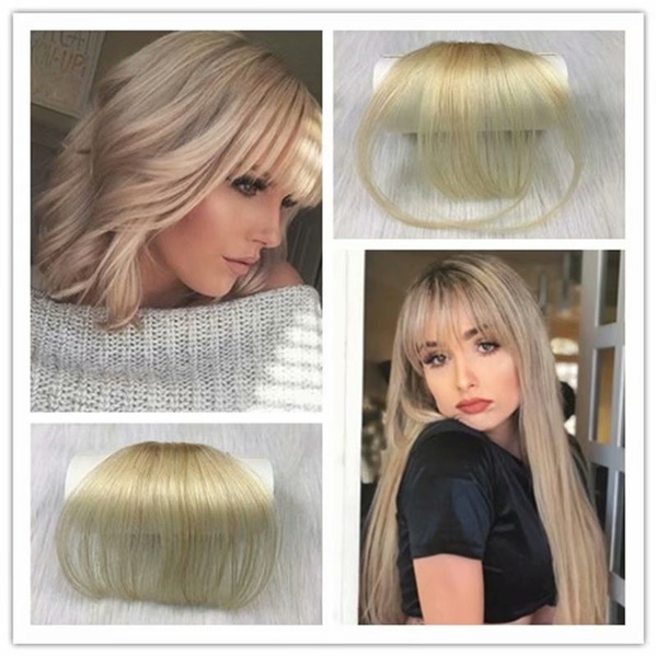 Fringe Clip in on Bangs Thin Human Hair Bang Extensions | Wish