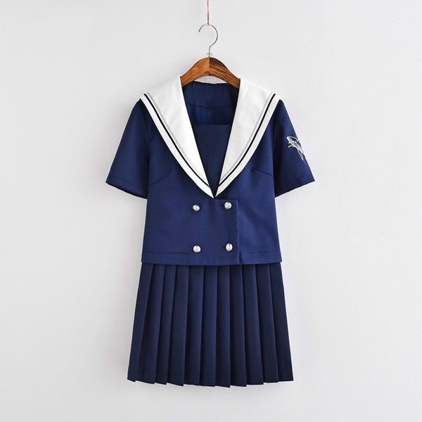 Japanese Sweet Girl Long Sleeve JK Uniform Blue Sailor School Uniform ...