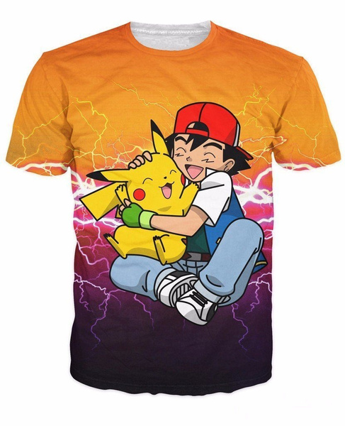 Anime Pokemon Cute Ash Ketchum Hug Pikachu Happy Moment 3D T-shirt | Wish