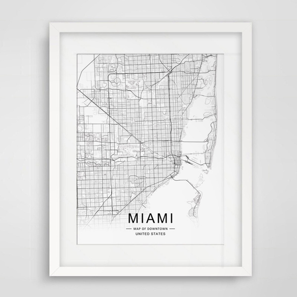 Miami City Downtown Map Wall Art Miami Street Map Print City Road Art ...