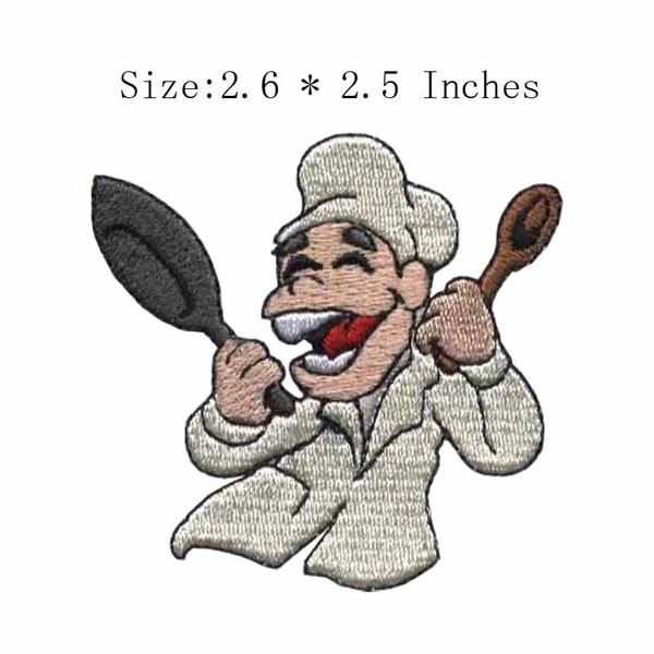 2.6" wide Happy person embroidery patch iron chef patches a cook sew on ...