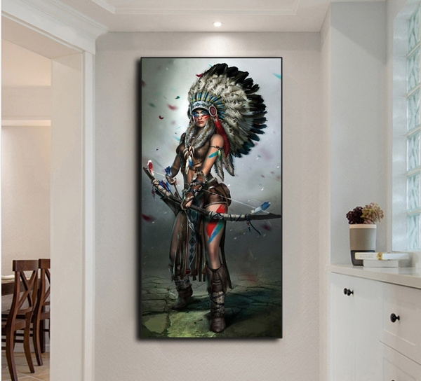 Native American Archer Painting Indian Chief Girl Bowmen Bow Beautiful ...