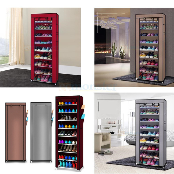 DIY 10-Tier Canvas Fabric Shoe Rack Storage Closet Organizer Cabinet ...