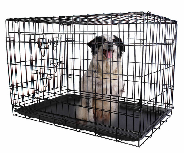 Black 2 Doors Folding Pets Crate Cage Suitcase Exercising Playpen Four ...