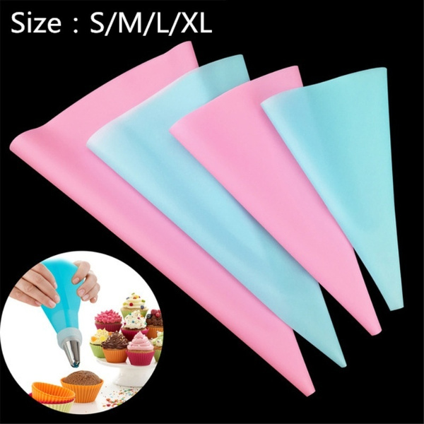 Reusable Environmental Silicone Icing Piping Bags Blue Pink Cake ...