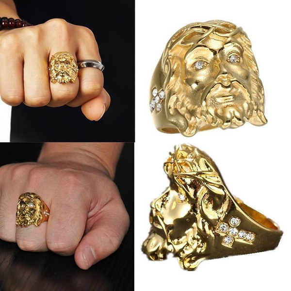 5size Jesus Christ Religious Party Men Crystal Alloy Hip Hop Gold Color ...