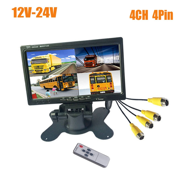 12V-24V Vehicle Car Rear View 7" LCD Monitor 4Pin 4CH Quad Split Screen ...