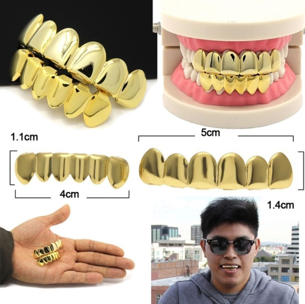 14k Gold Plated Hip Hop Teeth Grillz Caps Top & Bottom Grill Cosplay ...