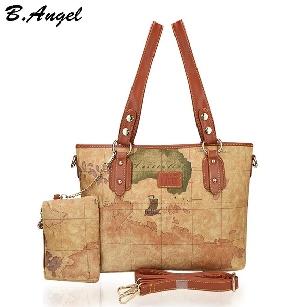 High Quality Vintage World Map Bags Leather Women Handbag Fashion ...