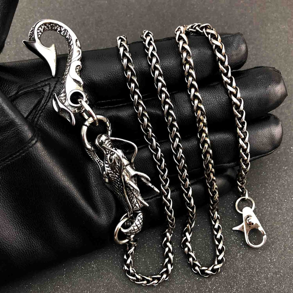 Vintage stainless steel Mens Wallet Chain Biker Rocker Dragon Keychain ...