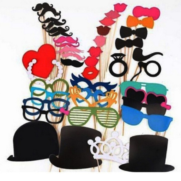 44 Pcs Funny Birthday Party Wedding Props Sets Colorful Mask Mustache ...