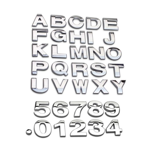 45mm DIY Letters Alphabet Emblem Chrome Car Stickers Digital Badge ...