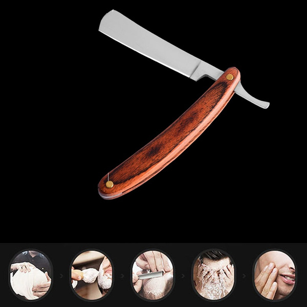HOT Men Wood Handle Straight Edge Barber Razor Folding Shaving Knife | Wish
