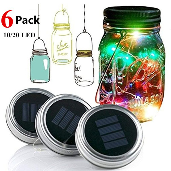 6 Pack of Solar Energy Charge Mason Jar Lid Insert Solar Powered Led ...