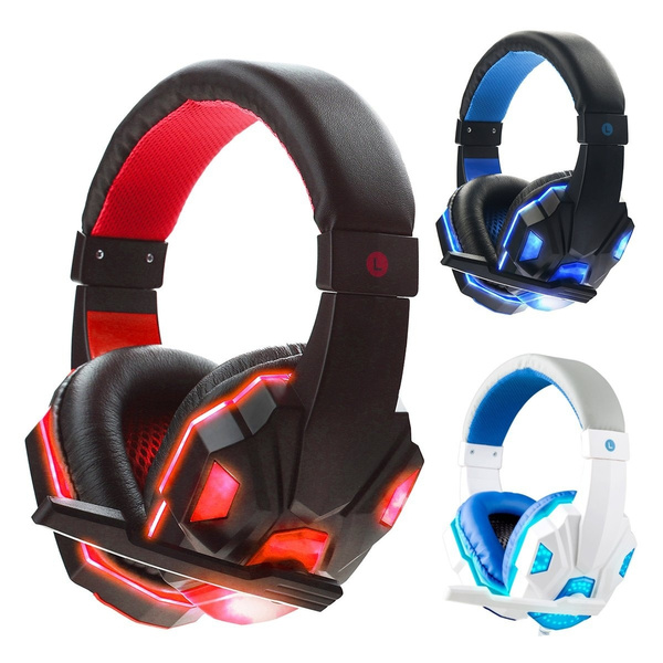3.5mm Gaming Headset Mic Blue LED Headphones Stereo for Laptop PS3 PS4 ...
