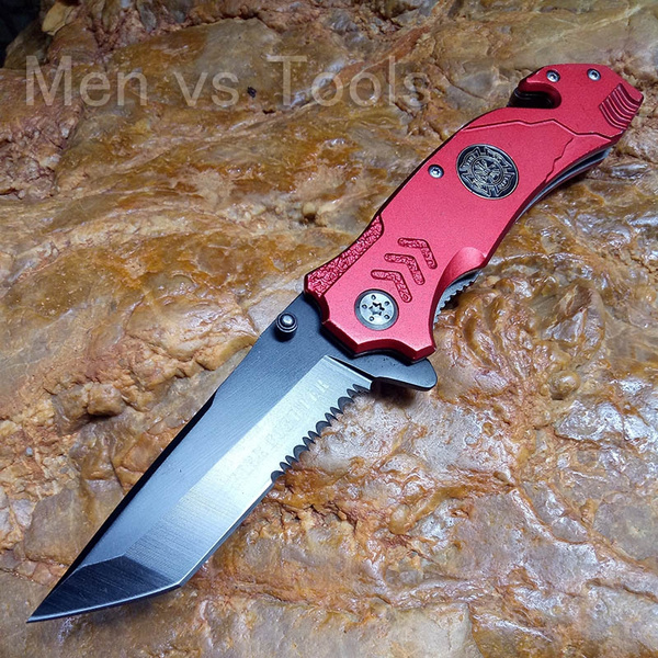 Spring Assisted Knife Fire Fighter Rescue Pocket Knife hunting knives ...