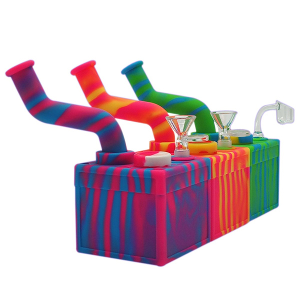 Dab Rig Bubbler Hookah Cube Shape 10 colours Silicone water Pipes for ...