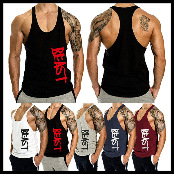 Tank Tops for Men Gym Racerback T Bodybuilding Stringer Singlet Tank Y ...