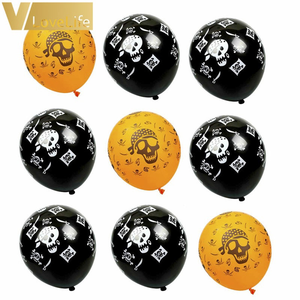 10pcs 12inch Skull Latex Balloons Halloween Black Orange Pirate Air