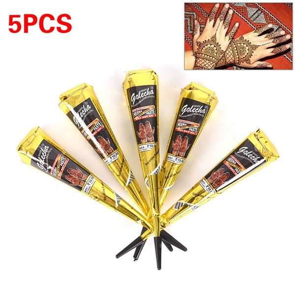 5pc dark black instant herbal henna cone temporary tattoo kit body art ...