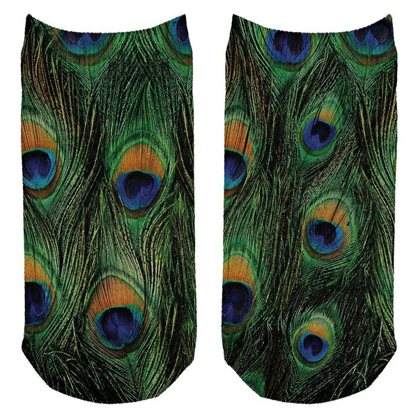 Peacock Feathers All Over Adult Ankle Socks | Wish