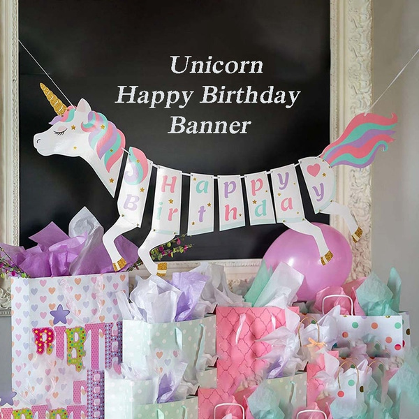 1 Set Cute Diy Unicorn Happy Birthday Banner Unicorn Party Supplies ...