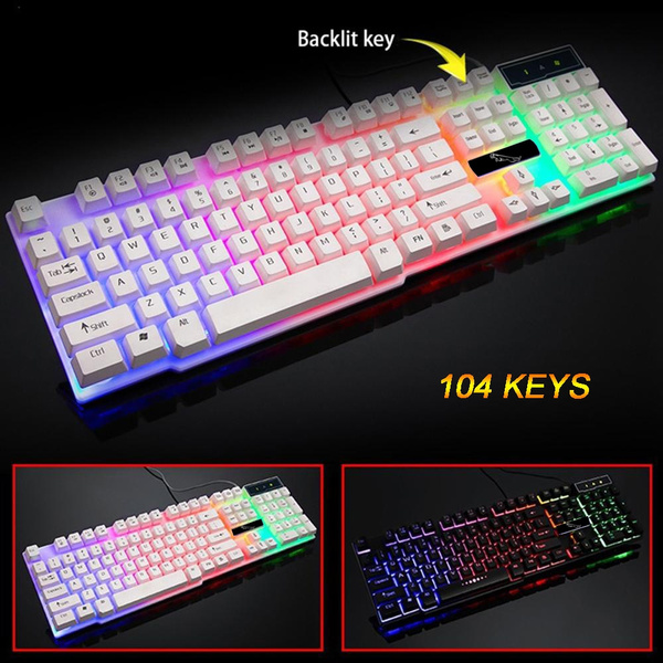 LED Colorful Backlight Adjustable Gaming USB Wired Keyboard + Mouse Set ...