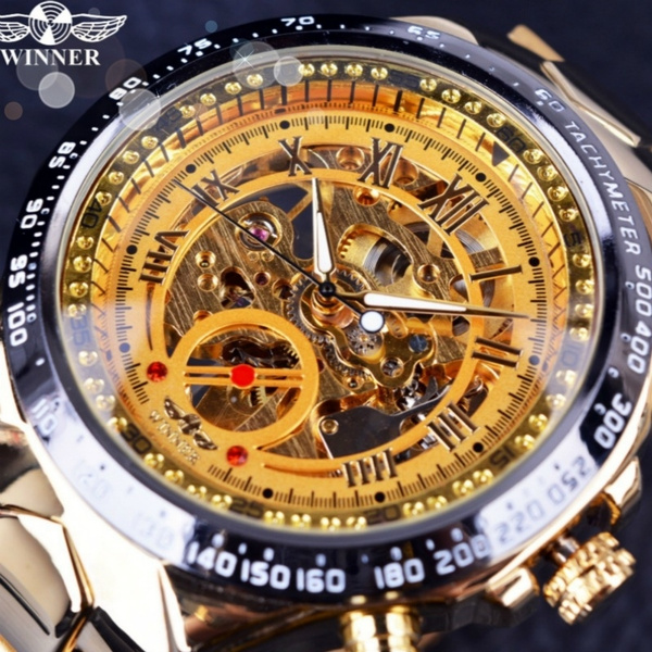 Winner Full Stainless Steel Gold Watch Antal Bezel Sportdesign Mens ...