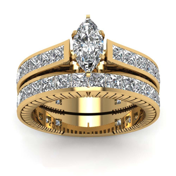 Sz6-9 Yellow Gold Filled Engagement Ring Sets Marquise cut Zircon Women ...
