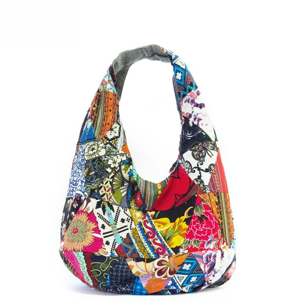Women Shoulder Bag Cotton Patchwork Purse Handbags Large Hobo Bag ...