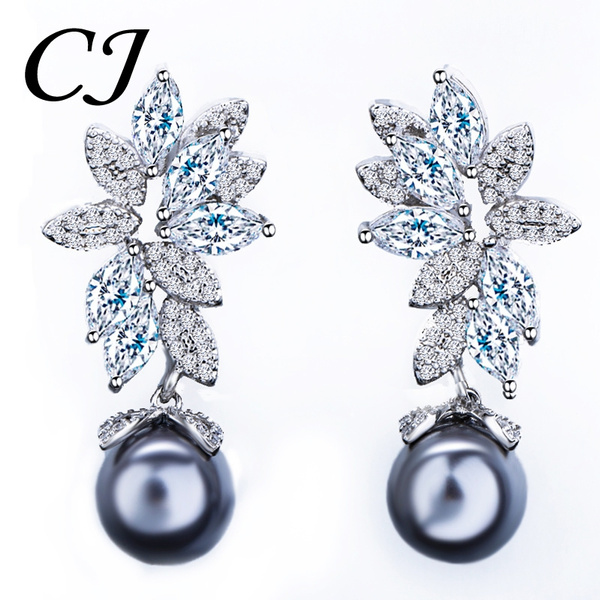 CANDICE Unique Sparkling Marquise Shape CZ Crystal Pave Sterling Silver ...