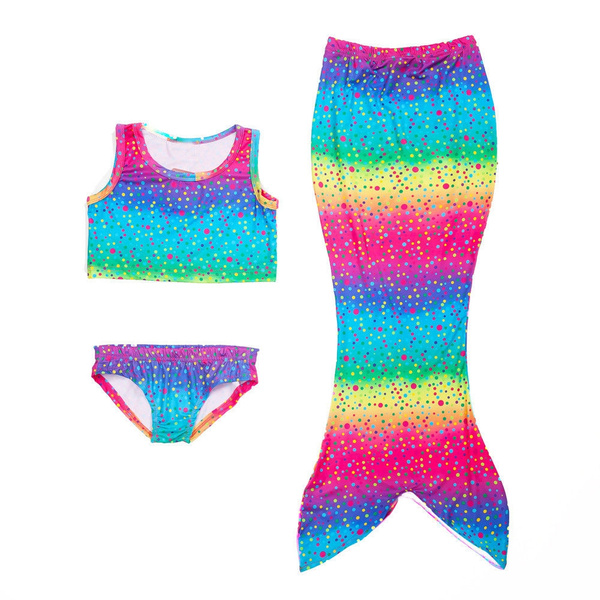 walkable swimable mermaid tail bikini 3pcs swimsut kids girls Holloween ...