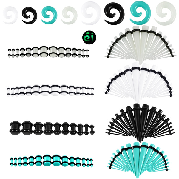 54PCS Acrylic Spiral Ear Gauge Kits Taper Plugs Tunnel Ear Stretching ...