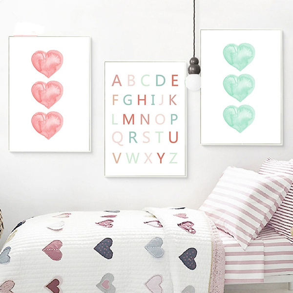Watercolor Heart A to Z Alphabet Wall Art Canvas Poster Nursery Print ...