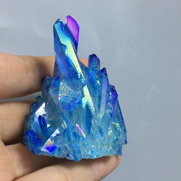 BLUE Aura Quartz Crystal Cluster Titanium Bismuth Silicon Rainbow druse ...