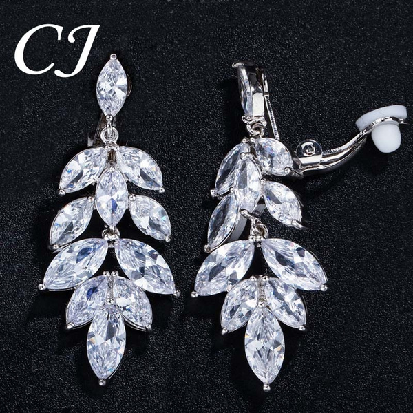 CANDICE Japanese Style White Gold Plating Big Leaf Dangle Luxury Ear ...