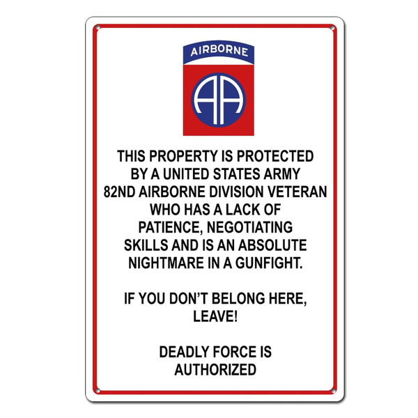 Property Protected by 82nd Airborne Veteran U.S. Army Tin Sign Metal ...