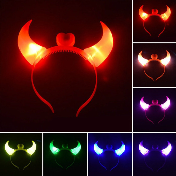 LED Devil Horn Light Up Headband Flashing Horn Halloween&Christmas ...
