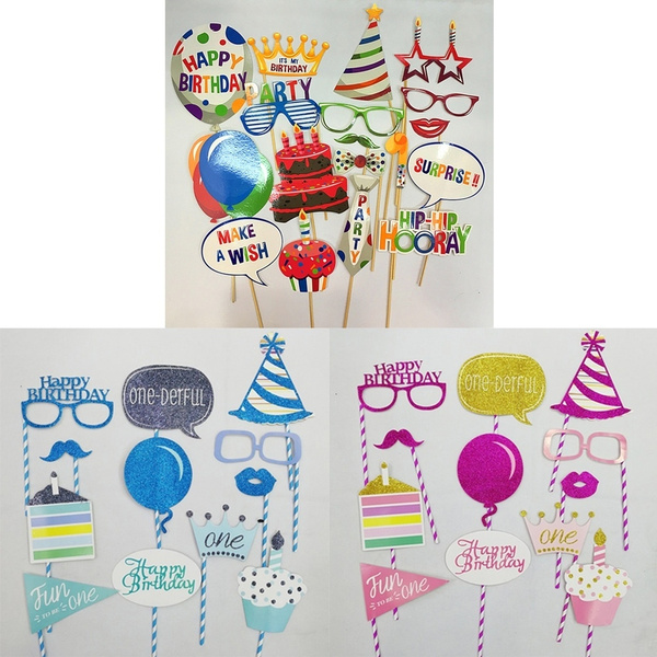 18 Pieces Photo Booth Props Kids Happy Birthday Party Decorations ...
