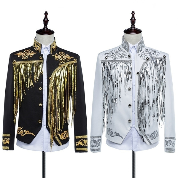 Mens Embroidered Sequin Military Tunic Jacket Uniform Coat Medieval ...