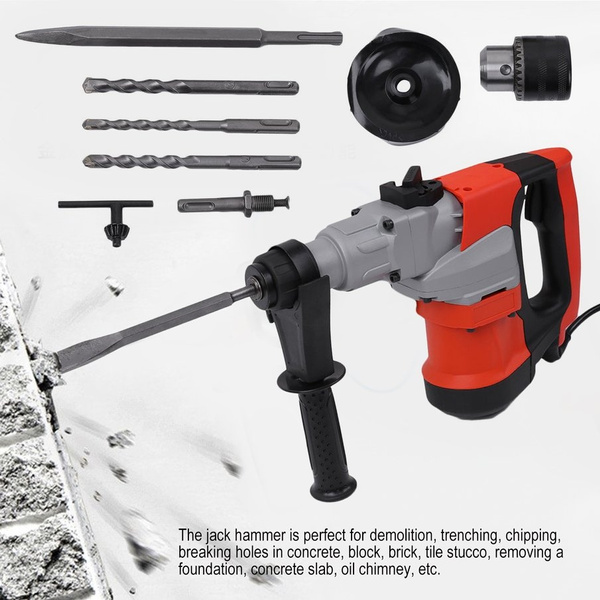 Electric Triple-Purpose Powerful Hammer Kit Concrete Break 2 Chisels 3 ...