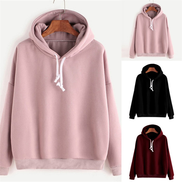 Women Casual Solid Color Hoodies Ladies Long Sleeve Casual Hooded ...