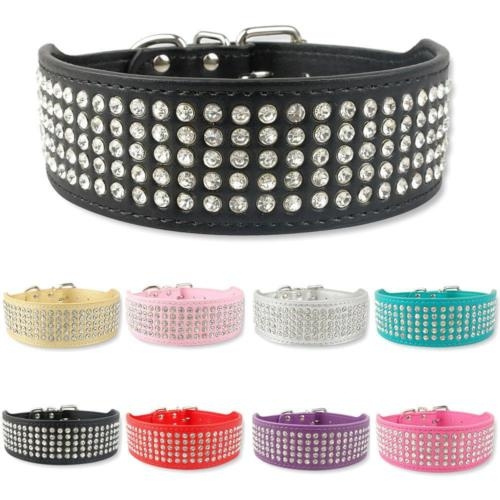 Rhinestone PU Leather Dog Collars 5 Row Diamante Bling for Large Dogs ...