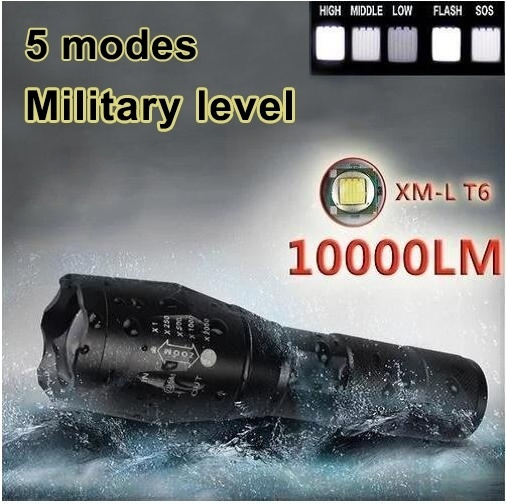 10000 Lumens XM-L T6 Zoomable Tactical Military LED Flashlight Torch ...